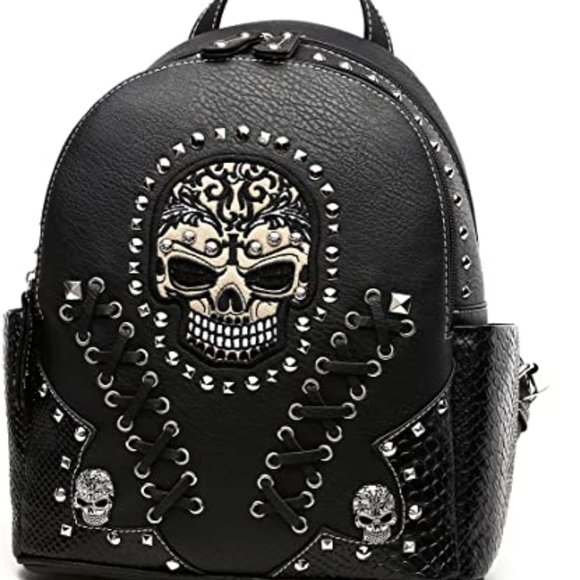 Bags | Skull Punk Art Rivet Stud Backpack Python | Poshmark